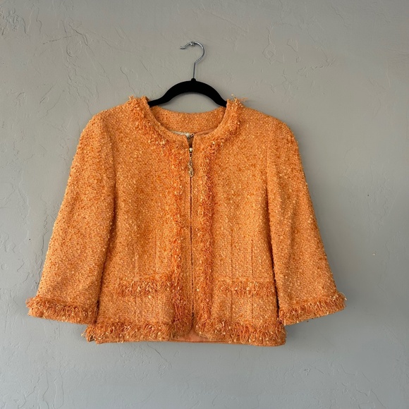 St. John | Jackets & Coats | St John Couture Orange Embellished Tweed ...